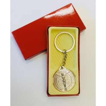 SILVER ROUND CRUCIFIX KEY RING WITH ST BENEDICT MEDAL – St Paul's ...