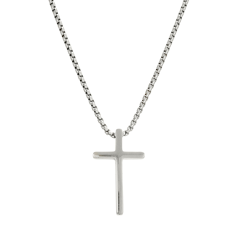 Stainless steel box chain necklace with long round edged cross – St ...